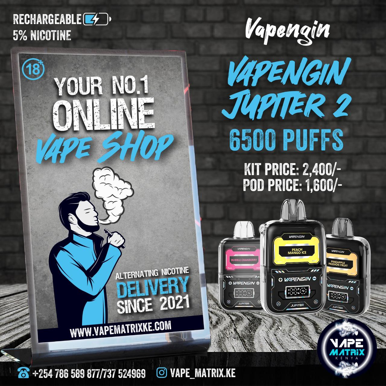 VAPENGIN JUPITER KIT AND POD 65 PUFFS 5%nic – Vape Matrix Kenya